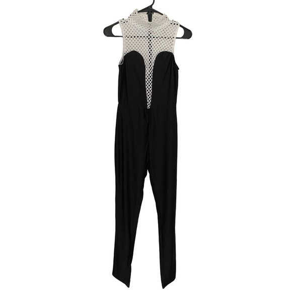 Pants & Jumpsuits | Sexy Form Fitting Black Jumpsuit With White Mesh ...